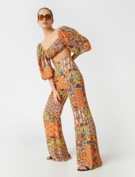 Koton Kadın İspanyol Paça Pantolon Etnik Desenli Koton Kadın İspanyol Paça Pantolon Etnik Desenli