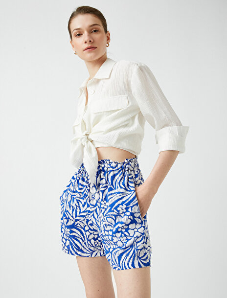 Koton Kadın Mini Şort Desenli Beli Bağlamalı Cepli Koton Kadın Mini Şort Desenli Beli Bağlamalı Cepli