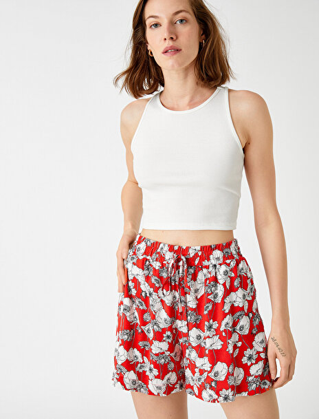 Koton Kadın Çiçekli Şort Beli Bağlamalı