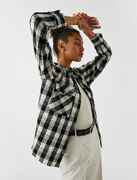 Koton Kadın Cepli Kareli Uzun Kollu Ceket