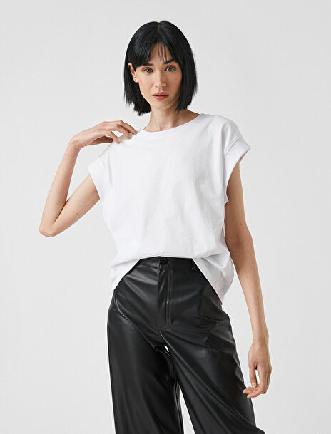 Koton Kadın Yarasa Kollu Tişört Pamuklu Bisiklet Yaka