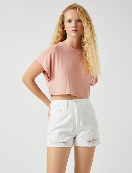 Koton Kadın Crop Tişört İpek Görünümlü Koton Kadın Crop Tişört İpek Görünümlü