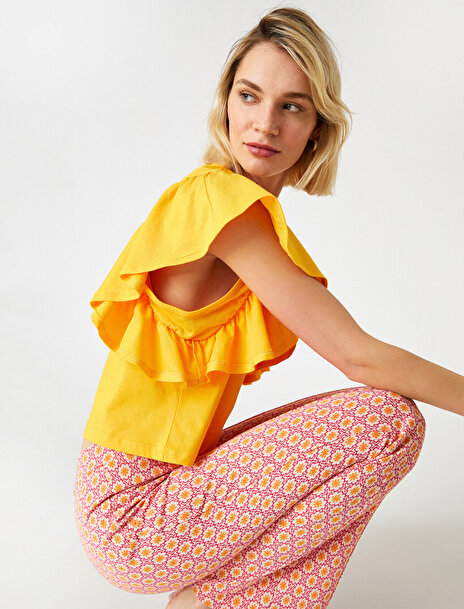 Koton Kadın Fırfırlı Kısa Kollu Tişört Pamuklu