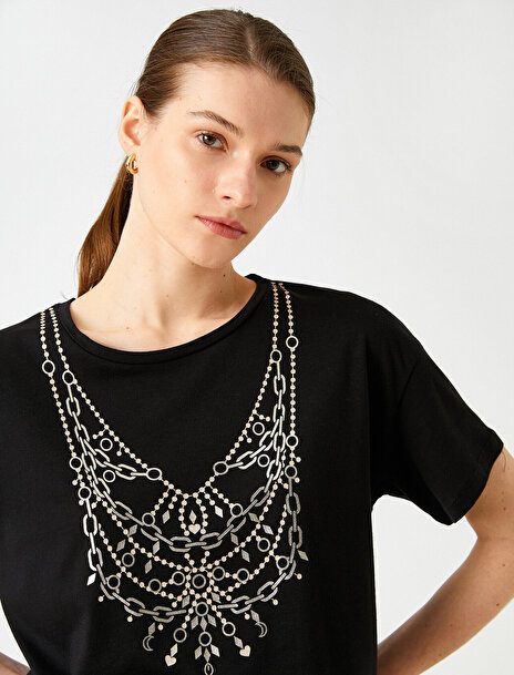 Koton Kadın Baskılı Tişört Bisiklet Yaka Kısa Kollu Modal Karışımlı