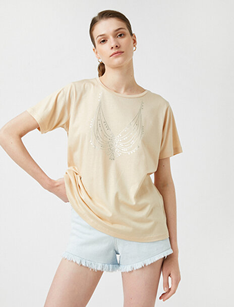 Koton Kadın Baskılı Tişört Bisiklet Yaka Kısa Kollu Modal Karışımlı