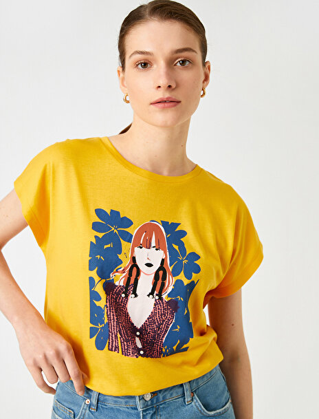 Koton Kadın Baskılı Tişört Kısa Kollu Modal Karışımlı Koton Kadın Baskılı Tişört Kısa Kollu Modal Karışımlı