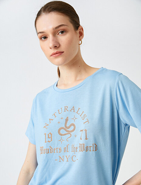 Koton Kadın Slogan Baskılı Tişört Kısa Kollu Bisiklet Yaka