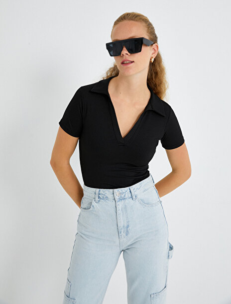 Koton Kadın Polo Yaka Tişört Ribanalı