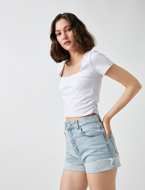 Koton Kadın Kare Yaka Tişört Kısa Kollu Pamuklu