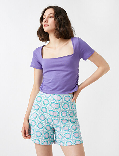 Koton Kadın Kare Yaka Tişört Kısa Kollu Pamuklu