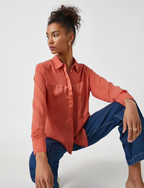 Koton Kadın Uzun Kollu Saten Gömlek