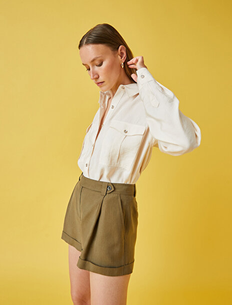 Koton Kadın Ece Sükan X Koton - Cep Detaylı Uzun Kollu Gömlek