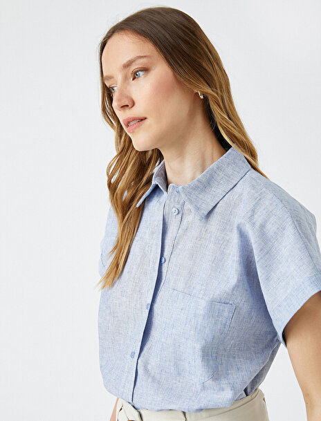 Koton Kadın Keten Gömlek Kısa Kollu Cepli