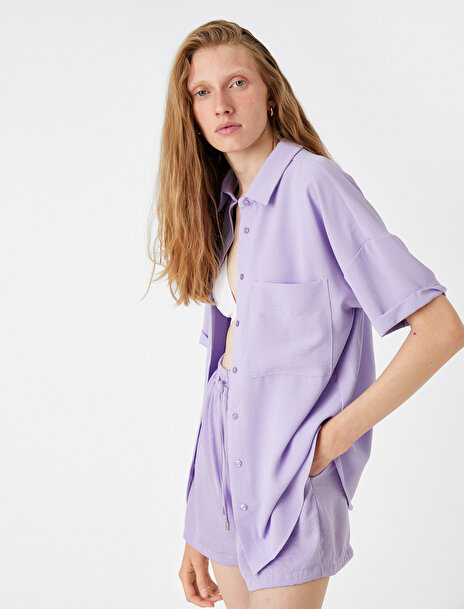 Koton Kadın Oversize Gömlek Kısa Kollu Cepli