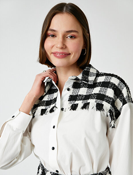 Koton Kadın Kareli Uzun Kollu Pamuklu Gömlek