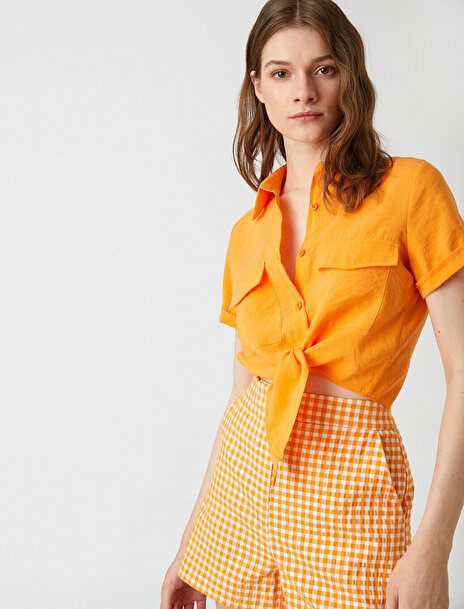 Koton Kadın Crop Gömlek Cepli Kısa Kollu Modal Karışımlı Koton Kadın Crop Gömlek Cepli Kısa Kollu Modal Karışımlı