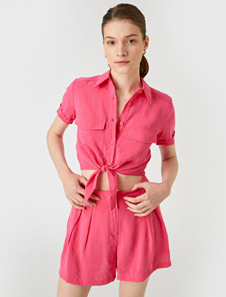 Koton Kadın Crop Gömlek Cepli Kısa Kollu Modal Karışımlı Koton Kadın Crop Gömlek Cepli Kısa Kollu Modal Karışımlı