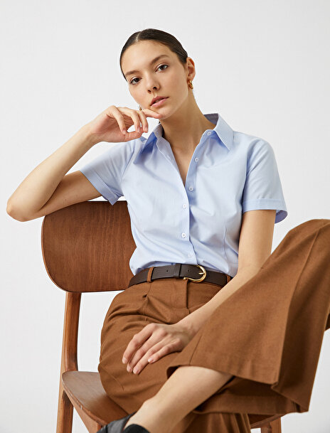 Koton Kadın Kısa Kollu Pamuklu Basic Gömlek Koton Kadın Kısa Kollu Pamuklu Basic Gömlek