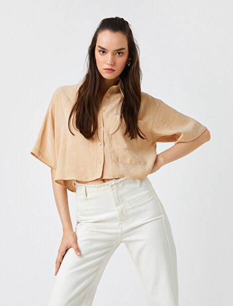 Koton Kadın Crop Gömlek Cepli Kısa Kollu Modal Karışımlı Koton Kadın Crop Gömlek Cepli Kısa Kollu Modal Karışımlı