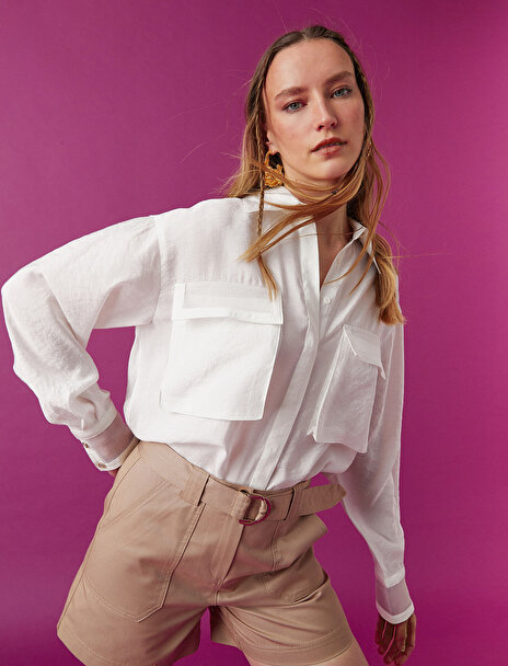 Koton Kadın Ece Sükan X Koton - Cepli Uzun Kollu Gömlek