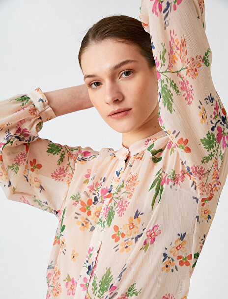 Koton Kadın Şifon Gömlek Çiçekli Hakim Yaka Balon Kollu