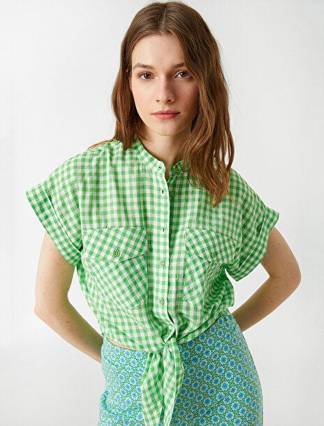 Koton Kadın Cepli Gömlek Kısa Kollu Hakim Yaka