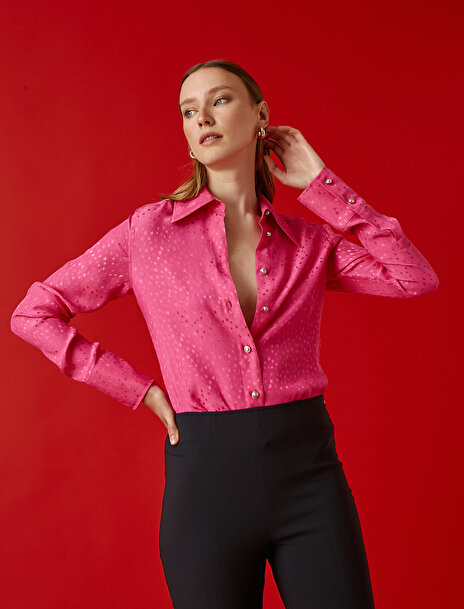 Koton Kadın Ece Sükan X Koton - Uzun Kollu Jakarlı Gömlek