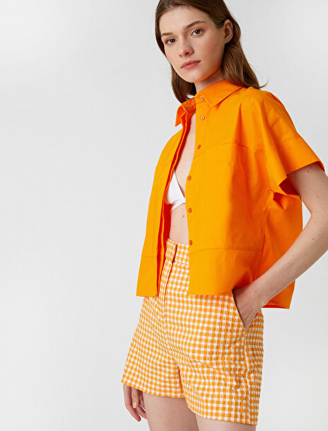 Koton Kadın Oversize Crop Gömlek Kısa Kollu Koton Kadın Oversize Crop Gömlek Kısa Kollu