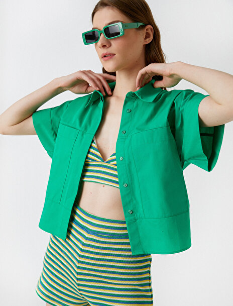 Koton Kadın Oversize Crop Gömlek Kısa Kollu Koton Kadın Oversize Crop Gömlek Kısa Kollu