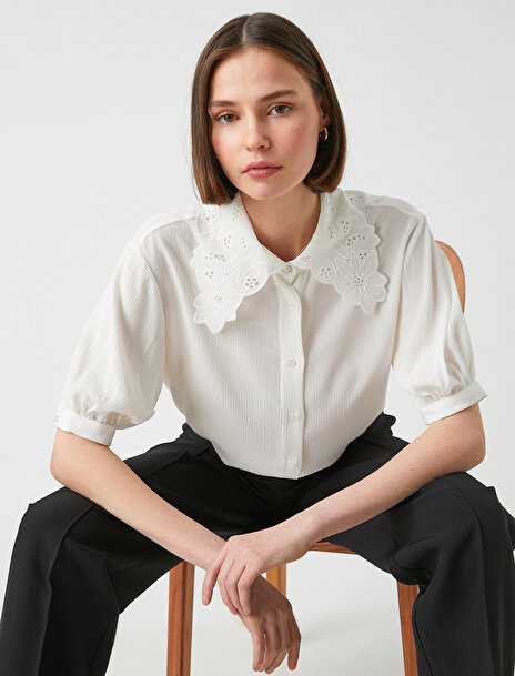 Koton Kadın Bebe Yakalı Balon Kollu Gömlek Koton Kadın Bebe Yakalı Balon Kollu Gömlek