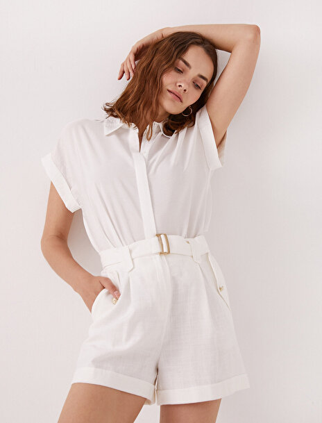 Koton Kadın Kısa Kollu Gömlek Gizli Düğmeli