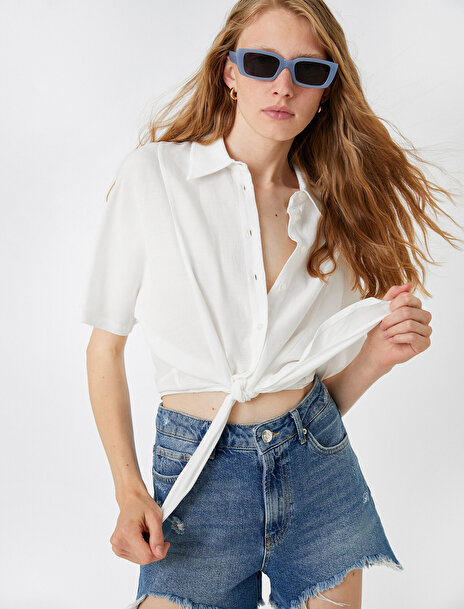 Koton Kadın Crop Gömlek Beli Bağlamalı Koton Kadın Crop Gömlek Beli Bağlamalı