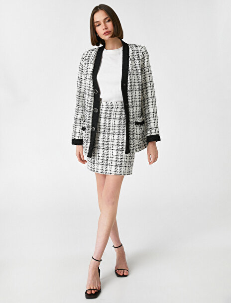 Koton Kadın Yüksek Bel Ekose Mini Etek