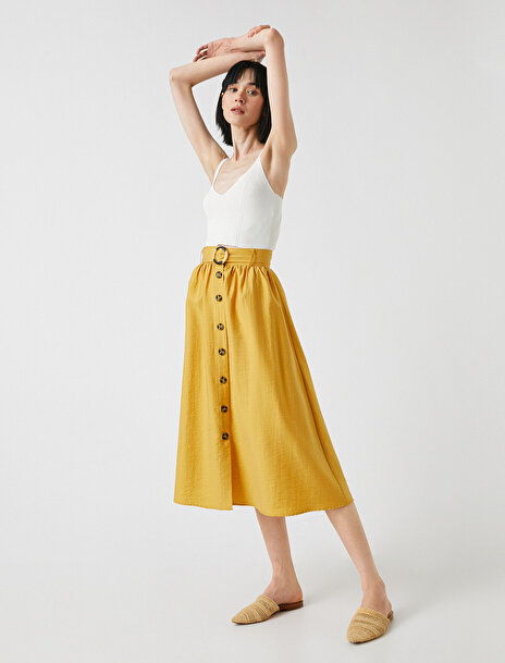 Koton Kadın Midi Etek Düğmeli Kemerli Koton Kadın Midi Etek Düğmeli Kemerli