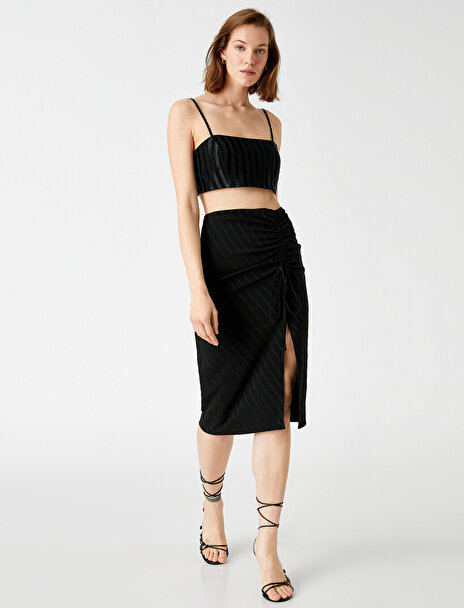 Koton Kadın Midi Boy Etek Büzgülü Yırtmaçlı