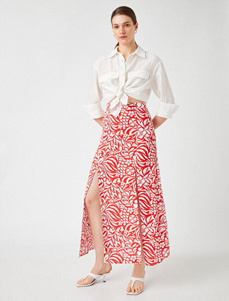 Koton Kadın Çiçekli Uzun Etek Önden Yırtmaçlı