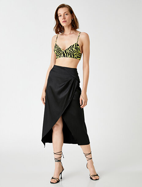 Koton Kadın Ece Sükan X Koton - Yırtmaçlı Midi Saten Etek