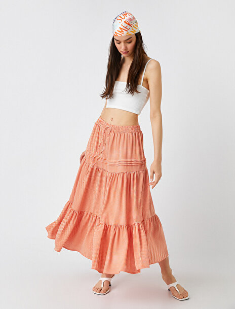 Koton Kadın Ekoseli Uzun Etek Beli Bağlamalı