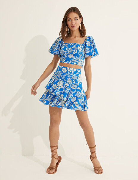 Koton Kadın  Melis Ağazat X Koton - Çiçekli Fırfırlı Mini Etek