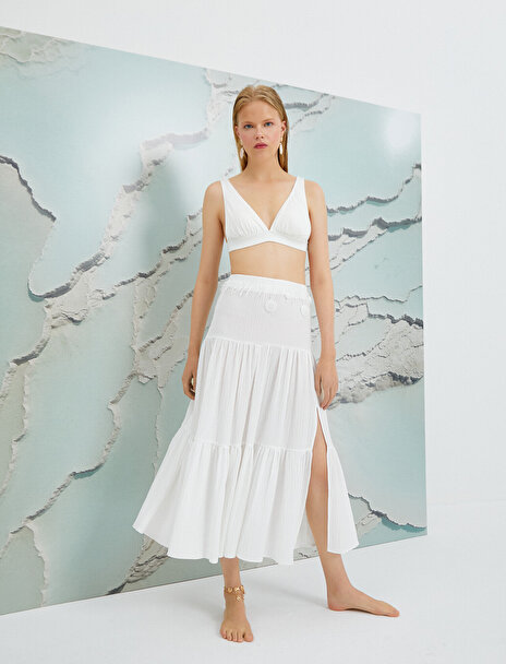 Koton Kadın Şahika Ercümen X Koton - Bel Detaylı Yırtmaçlı Midi Etek