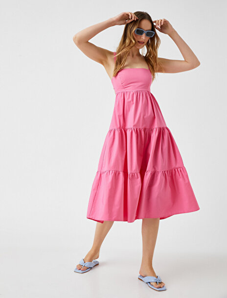 Koton Kadın Askılı Midi Elbise Fırfırlı Pamuklu