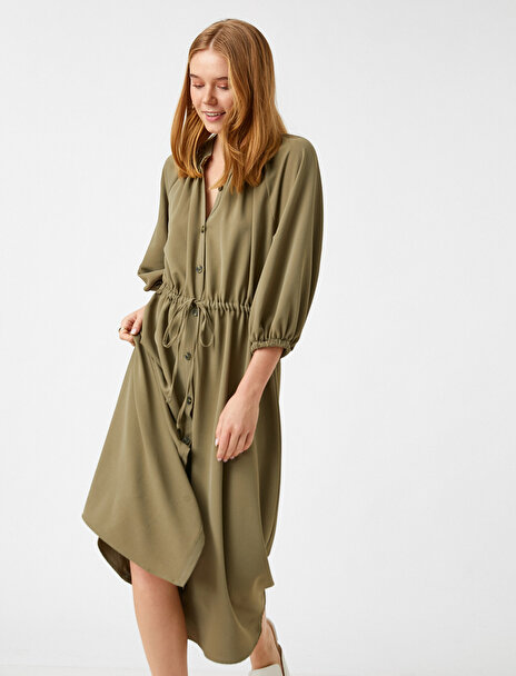 Koton Kadın Belden Bağlamalı Düğmeli Midi Dress