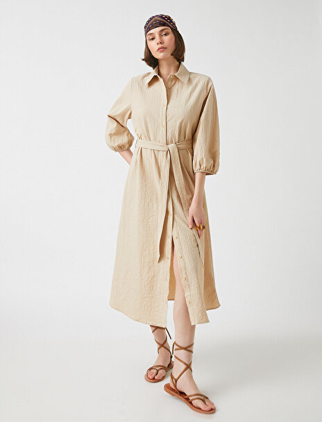 Koton Kadın 3/4 Kol Beli Bağlamalı Midi Elbise