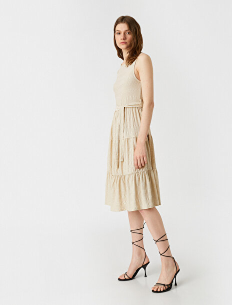 Koton Kadın Midi Boy Elbise Katlı Kuşaklı