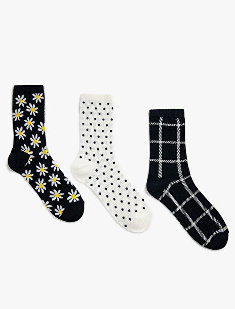 Koton Kadın Baskılı Çizgi Detaylı Çorap Seti