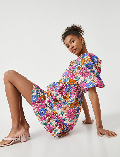 Koton Kadın Çiçek Desenli Kısa Balon Kollu Fırfırlı Kısa Elbise Koton Kadın Çiçek Desenli Kısa Balon Kollu Fırfırlı Kısa Elbise