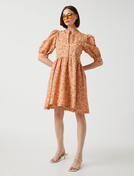 Koton Kadın Balon Kollu Desenli Fırfırlı Elbise Koton Kadın Balon Kollu Desenli Fırfırlı Elbise