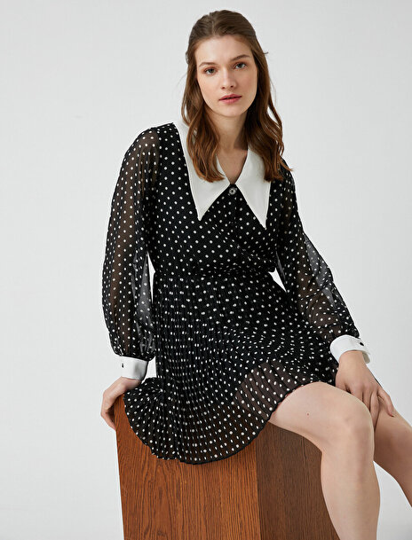 Koton Kadın Puantiyeli Mini Elbise Gömlek Yaka