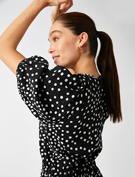 Koton Kadın Balon Kollu Puantiyeli Fırfırlı Elbise