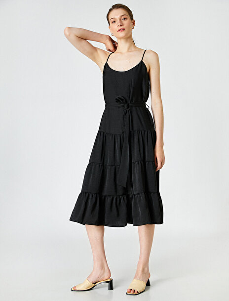 Koton Kadın Askılı Midi Elbise Kuşaklı Fırfırlı